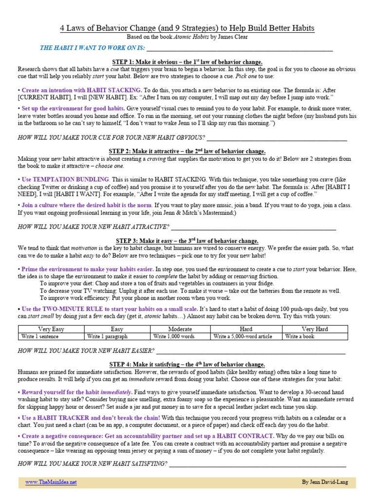 Build Better Habits Worksheet | PDF | Habits | Psychology