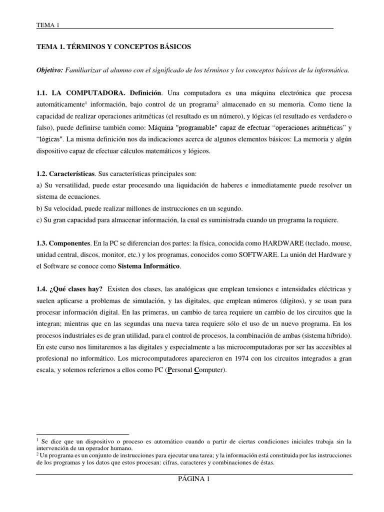 Tema - 1-Terminos y Conceptos Basicos-2024 | PDF | Hardware de la computadora | Programa de ...