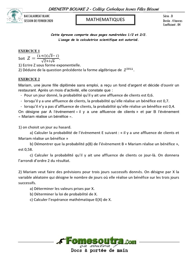 61f91b3e1eeb8-Epreuves de Maths Tle D | PDF