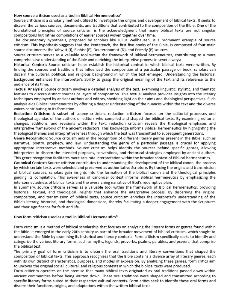 How Source Criticism Used As A Tool in Biblical Hermeneutics | PDF ...