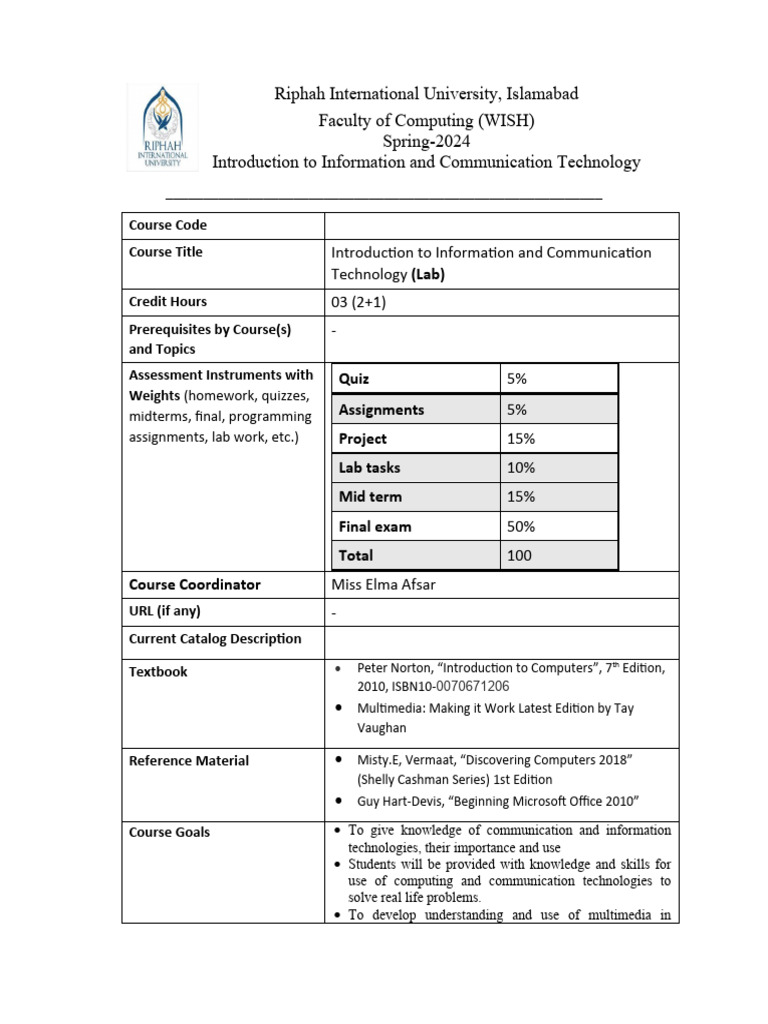 ICT Tentative Lab Outline | PDF | Microsoft Word | Microsoft Power Point