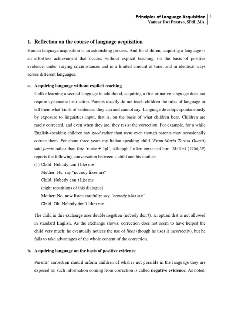 Reflection On The Course of Language Acquisition PAPER | PDF | Language ...