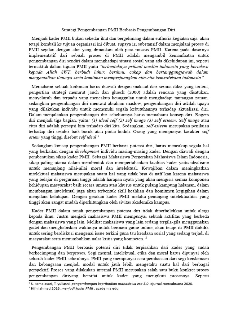 Materi Strategi Pengembangan PMII Berbasis Pengembangan Diri | PDF