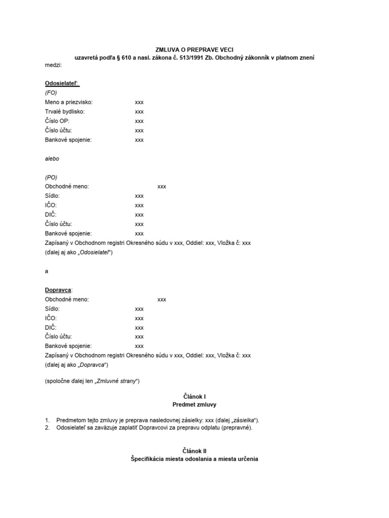 Narmsp Zmluva o Preprave Veci | PDF
