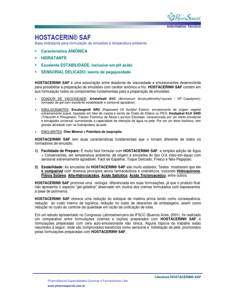 Lit Hostacerin Saf | PDF | Emulsão | Éster