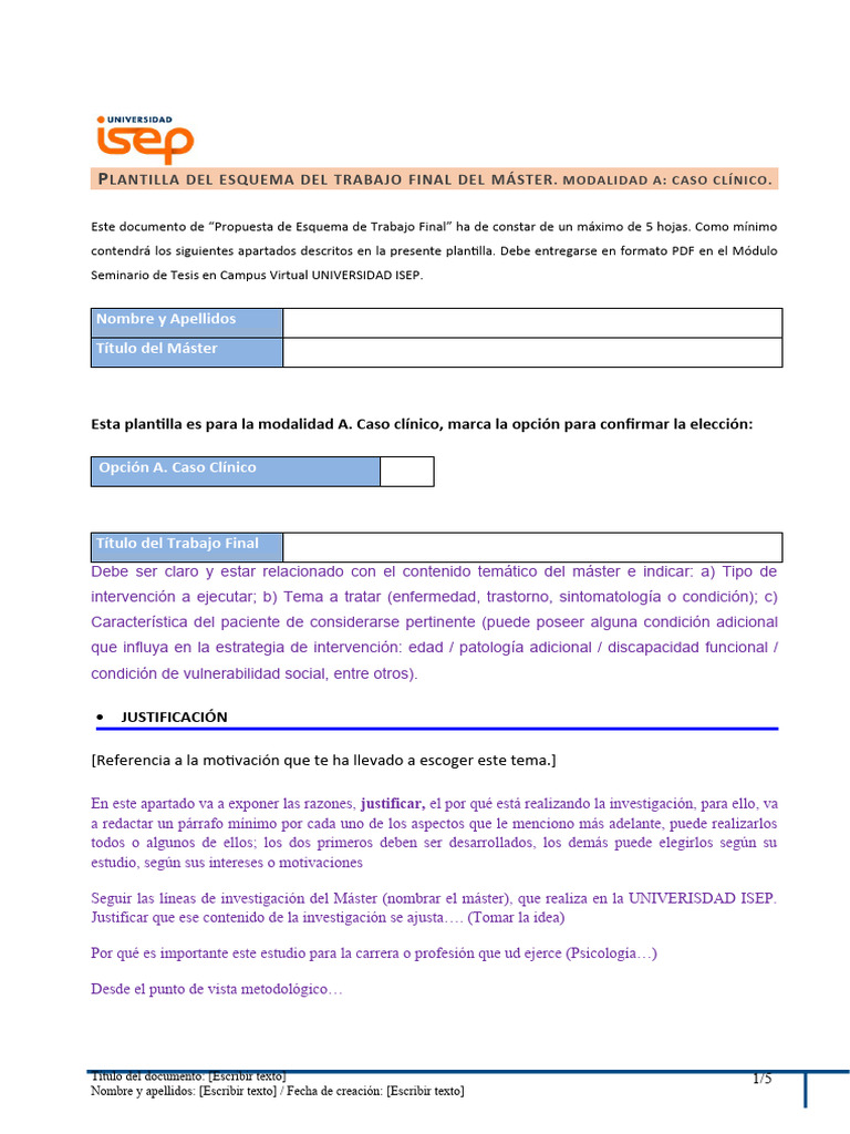 Plantilla Esquema TFM - Modalidad A-Caso Clínico | PDF | Diagnostico medico | Medicina CLINICA