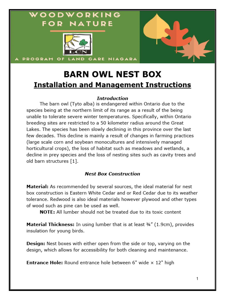 LCN Ownership Instructions - Barn Owl Nest Box | Download Free PDF ...