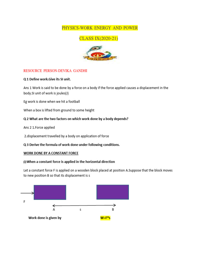 Work Energy and Power (Including Notes of Power) | PDF | Potential ...