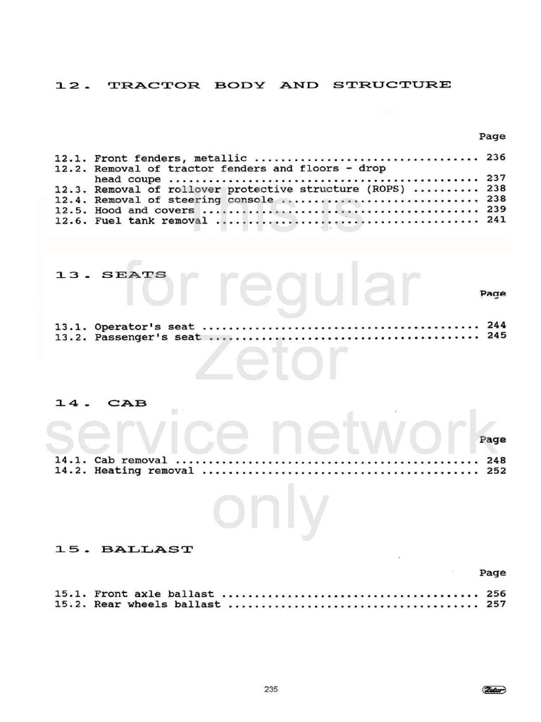 Major GB 12 Tractor Body and Structure 13 Seats 14 Cab 15 Ballast ...