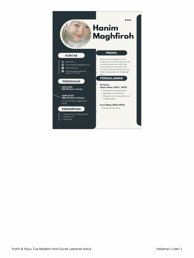 Putih & Hijau Tua Modern Koki Surat Lamaran Kerja - 20240326 - 002117 - 0000 | PDF