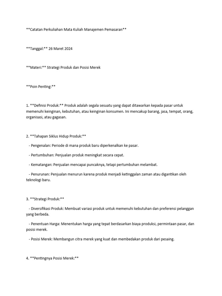 Catatan Manajemen Pemasaran P2 | PDF