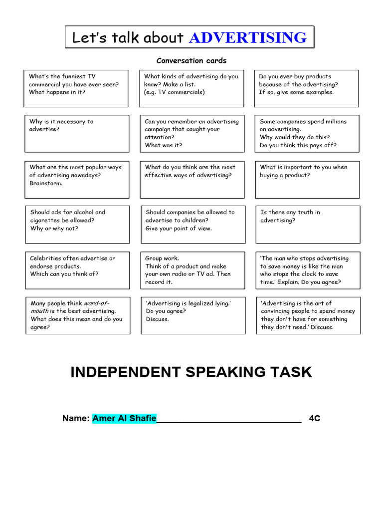 Lets Talk About Advertising - Worksheet | PDF | Advertising ...