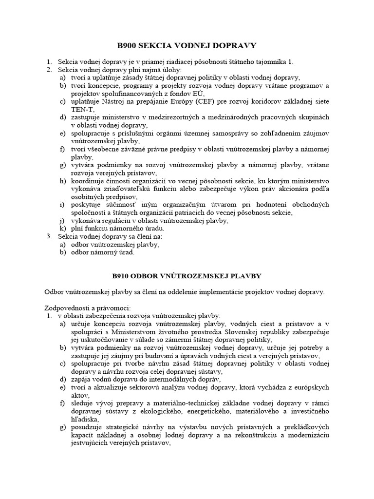 B900 Sekcia Vodnej Dopravy: B910 Odbor Vnútrozemskej Plavby | PDF