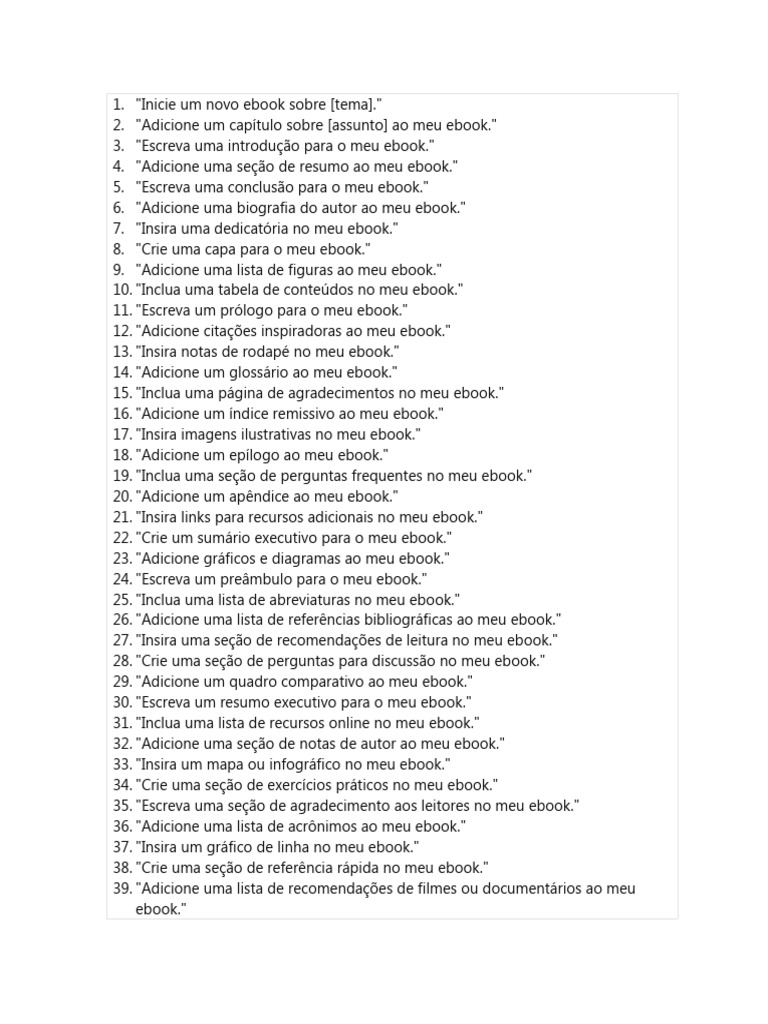 50 Comandos para Criar Ebook Chatgpt | PDF
