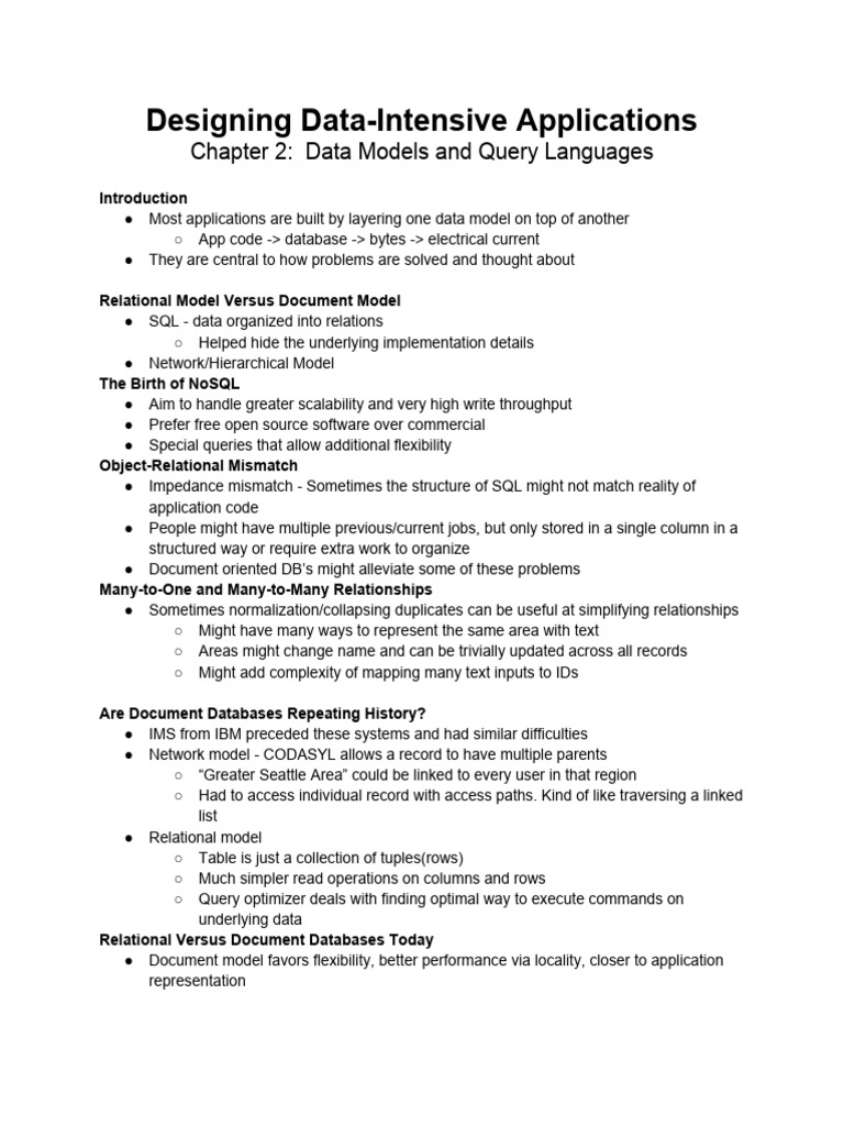 2 Designing Data-Intensive Apps - CH 2 | PDF | Databases | Relational Database