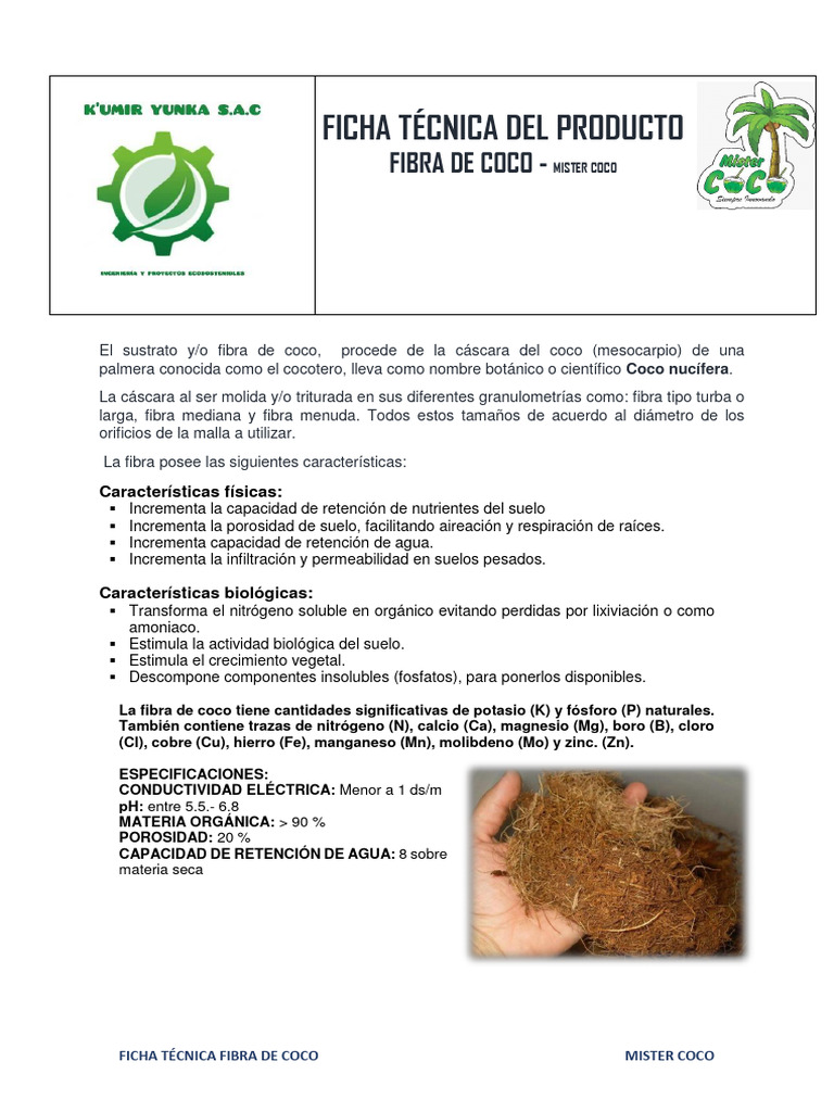 Ficha Tecnica Del Fibra de Coco Nuevo PDF-1 | PDF