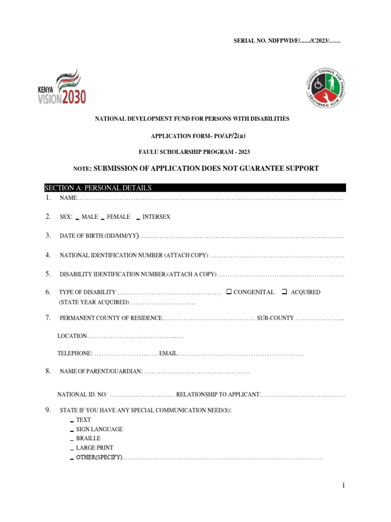 Faulu Scholarship Application Form | PDF | Games & Activities | Law