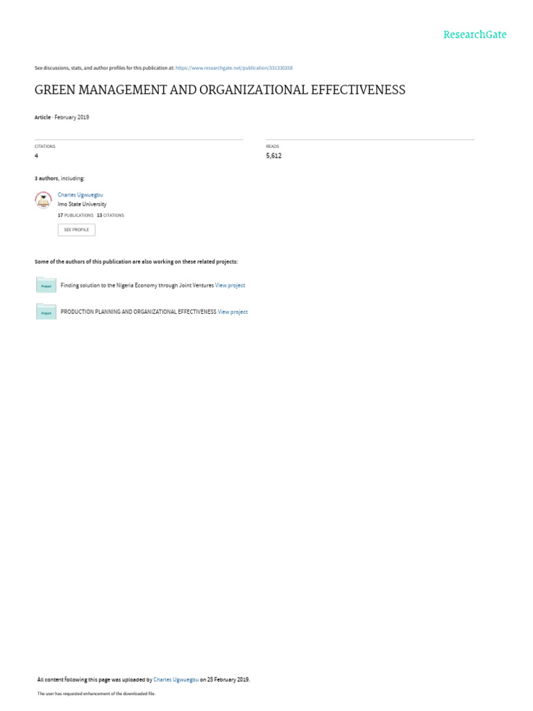 Green Management and Organizational Effectiveness: February 2019 | PDF ...