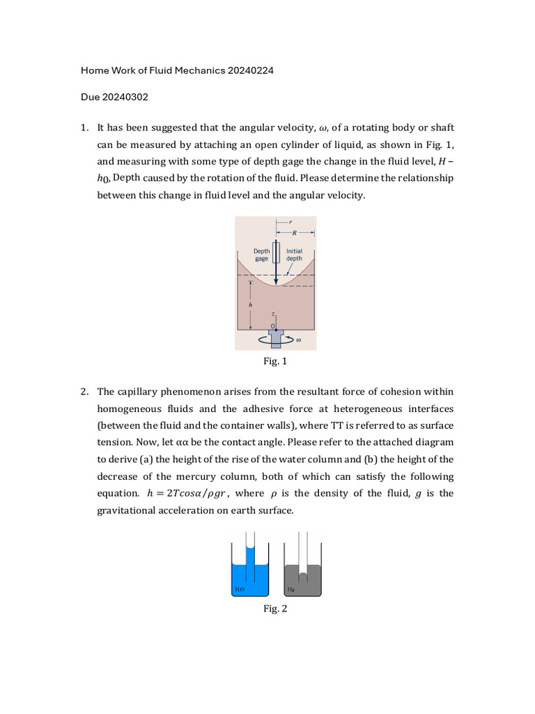 Home Work of Fluid Mechanics 20240224-1 | PDF | Science & Mathematics ...