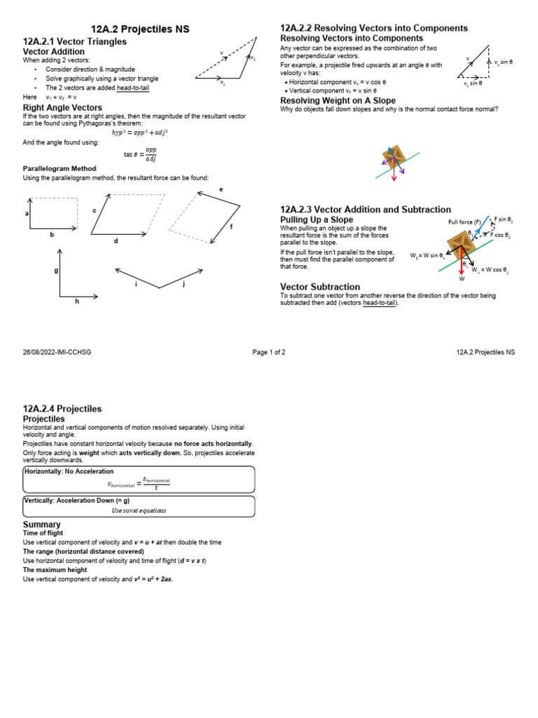 12A.2 Projectiles NS | PDF | Euclidean Vector | Force