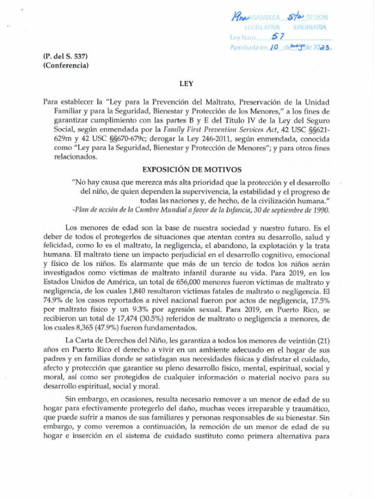 Ley 57 | PDF | Abuso infantil | Teoría de apego