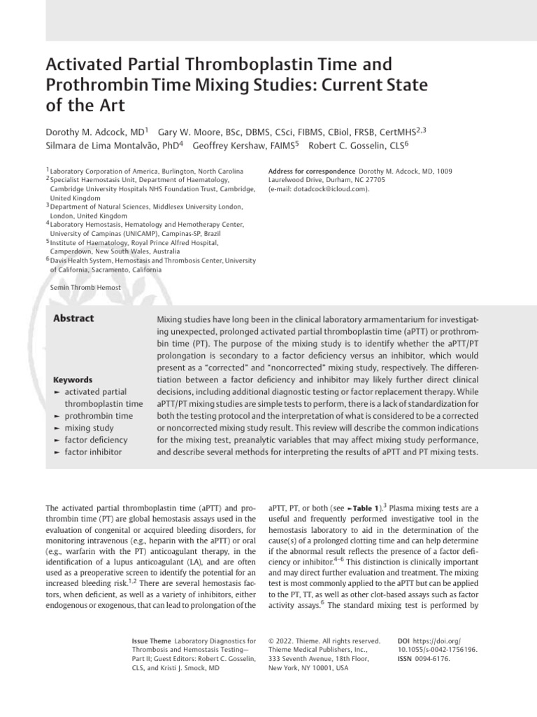 APTT & PT Mixing Studies | PDF | Coagulation | Vertebrates