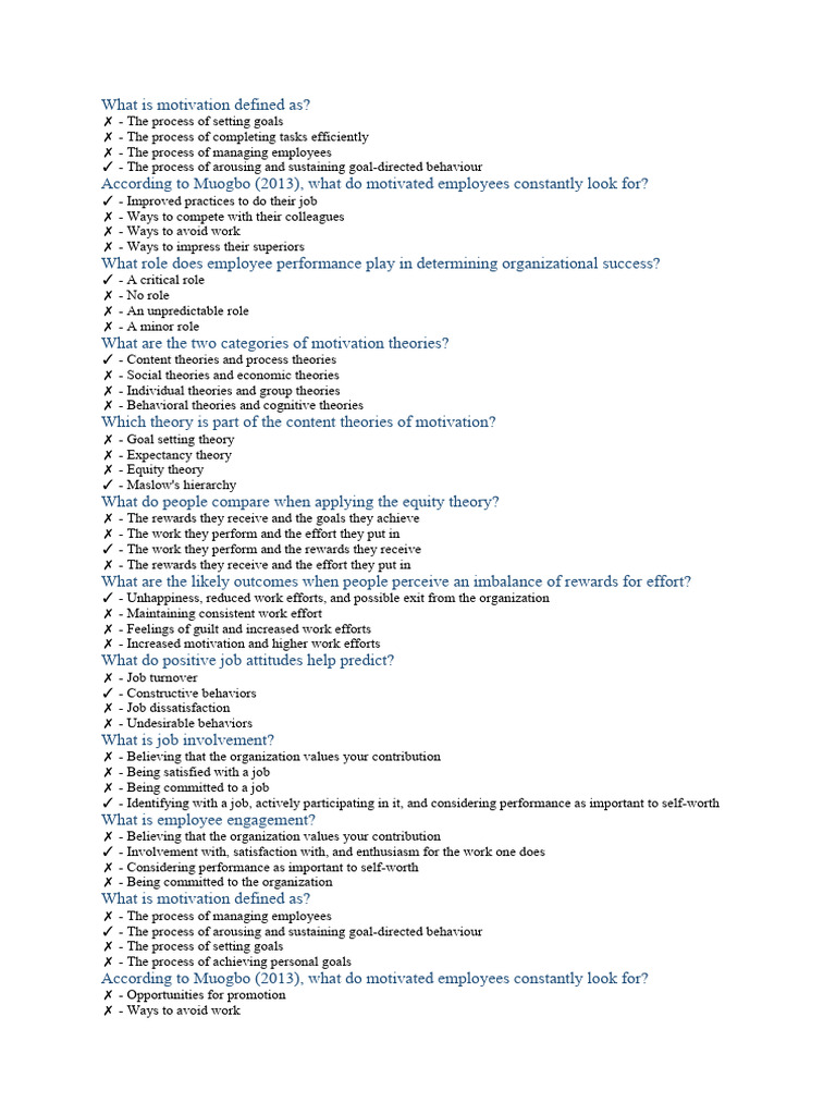 MCQs on Motivation Theories | PDF | Motivational | Motivation