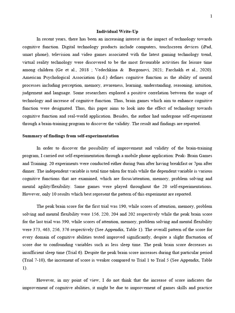 Cog. CW1 - Individual Write-Up 1 | PDF | Cognition | Executive Functions