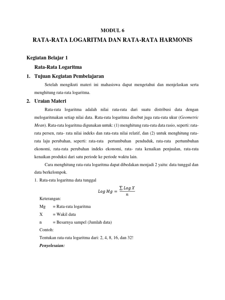 Modul 6 Rata-Rata Logaritma Dan Harmonis, Kuartil, Desil & Persentil | PDF