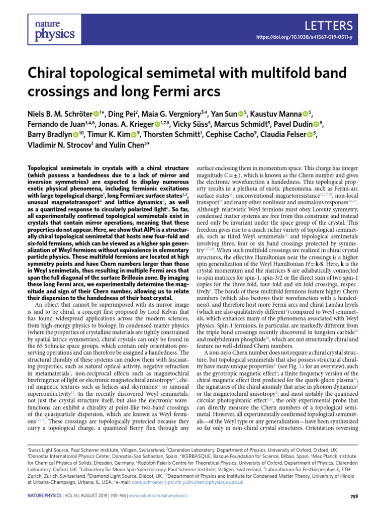 Chiral Topological Semimetal With Multifold Band Crossings and Long ...