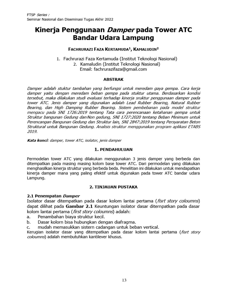 Kinerja Damper pada Tower ATC Lampung | PDF