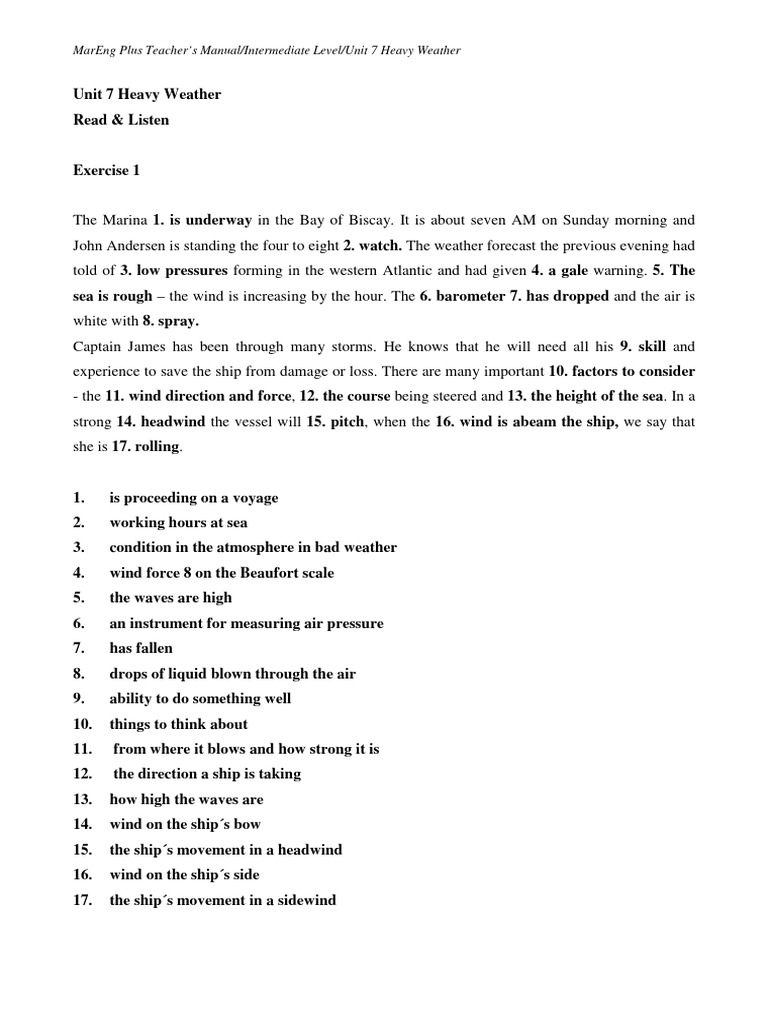 MarEng - Intermediate - Unit 7 - Answer Key | PDF | Ships | Wound