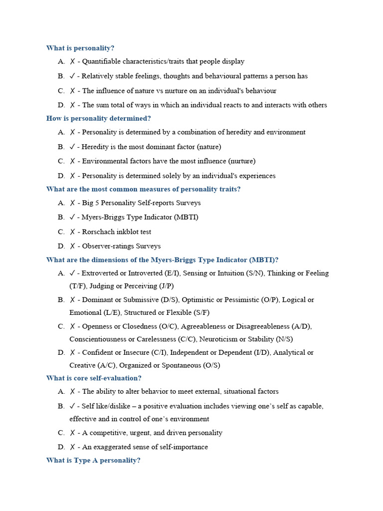 Personality and Values MCQ | PDF | Extraversion And Introversion | Organizational Behavior