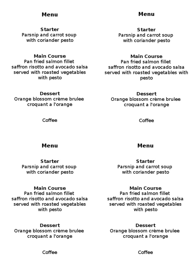01 Menucards A6 | PDF | Cooking, Food & Wine | Science & Mathematics