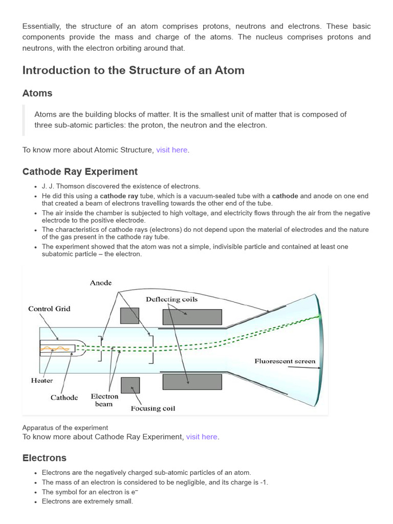 Introduction To The Structure of An Atom: Atoms | Download Free PDF ...