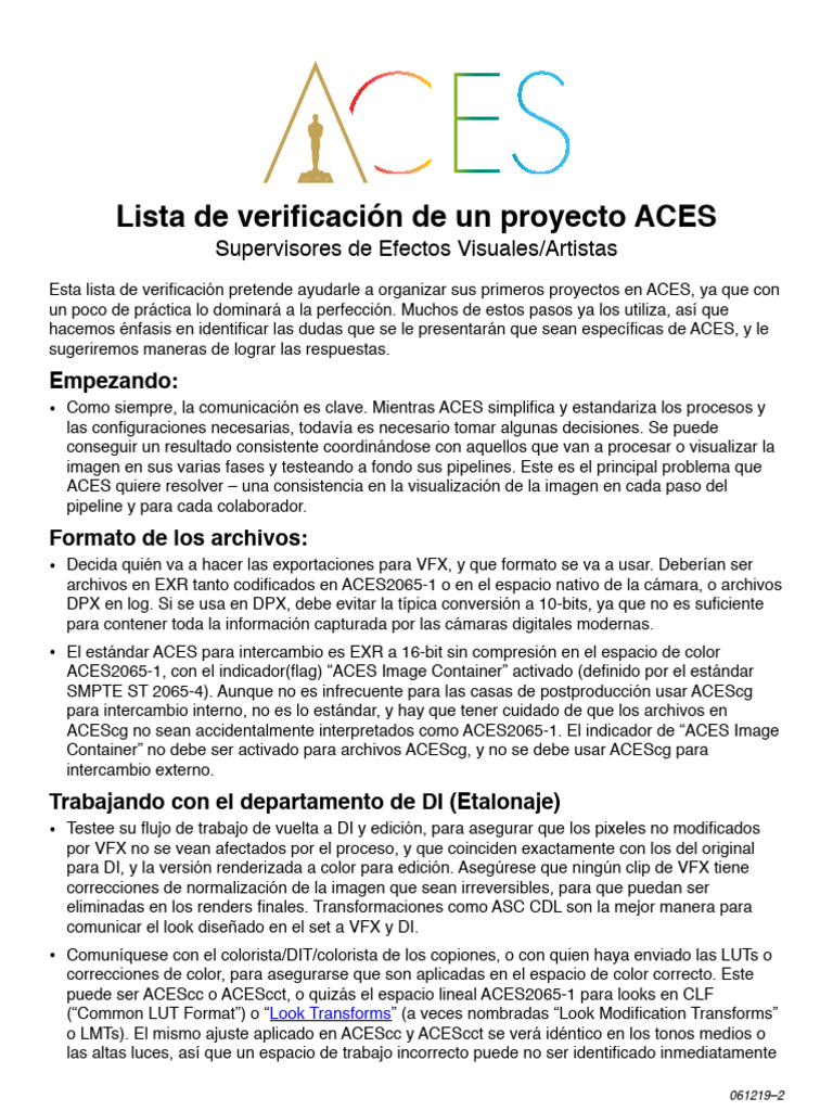 Guía ACES para Supervisores de VFX | PDF