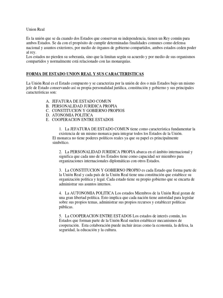 Definición de Unión Real | Descargar gratis PDF | Estado (política ...