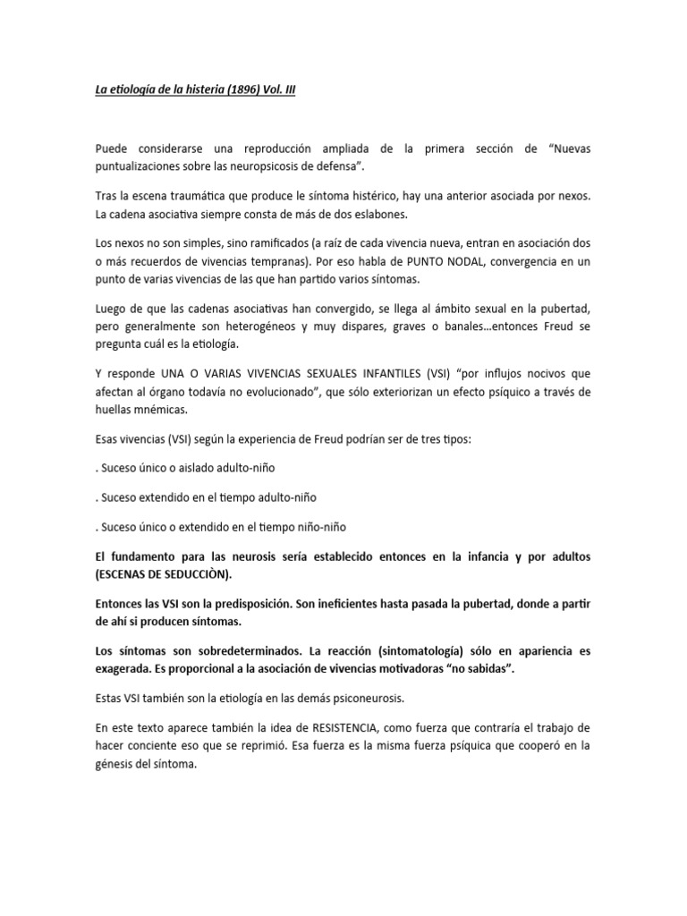U2.2. La Etiología de La Histeria | PDF | Neurosis | Sicología