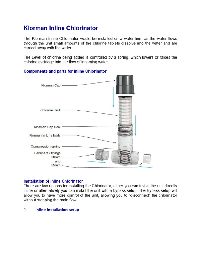 Klorman Inline Chlorinator Installation Guide | PDF | Home & Garden