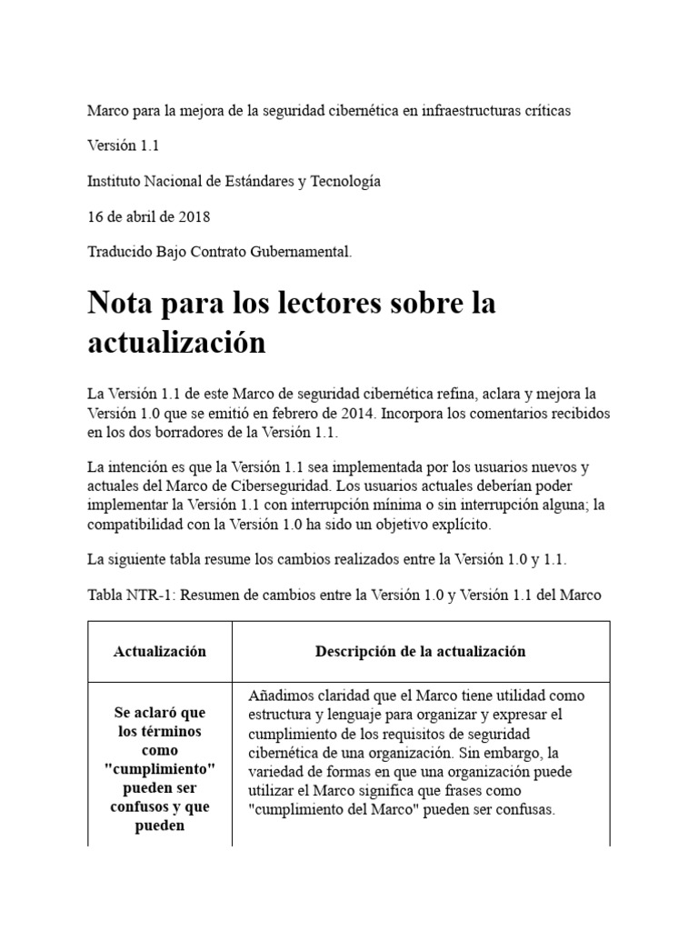 Framework NIST CSF v1.1 - Español | PDF
