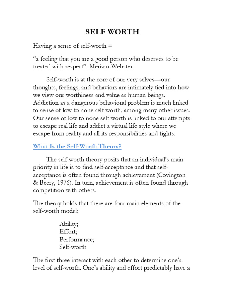 SELF WORTH | PDF | Self Esteem | Self