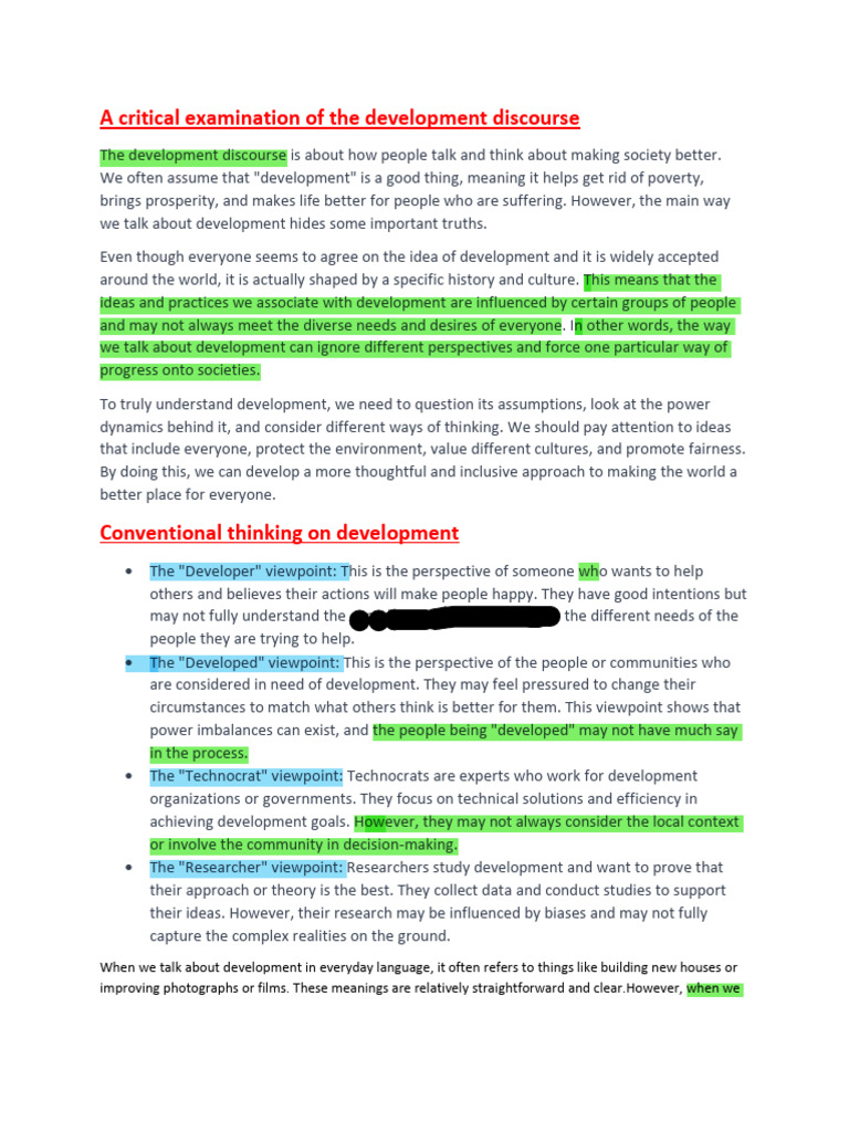 Lec 8. Definitions of Development and Underdevelopment | PDF | Economic ...