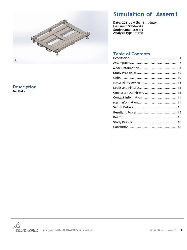 SOLIDWORKS Static Simulation Analysis | PDF | Young's Modulus | Density