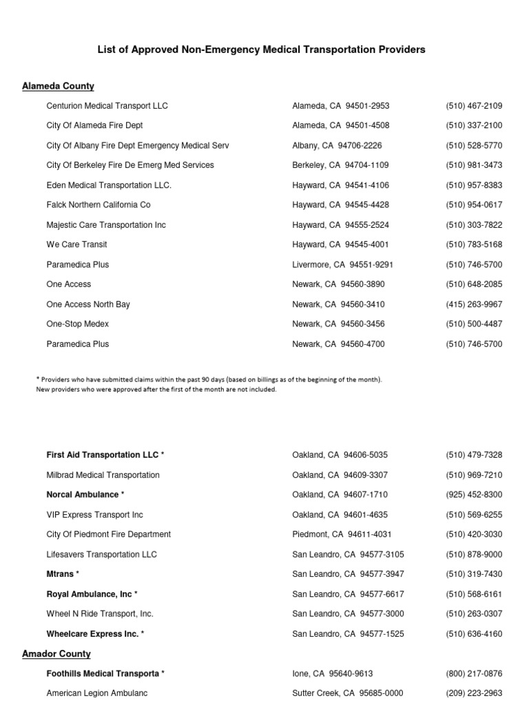 List of Approved NonEmergency Medical Transportation Providers | PDF ...