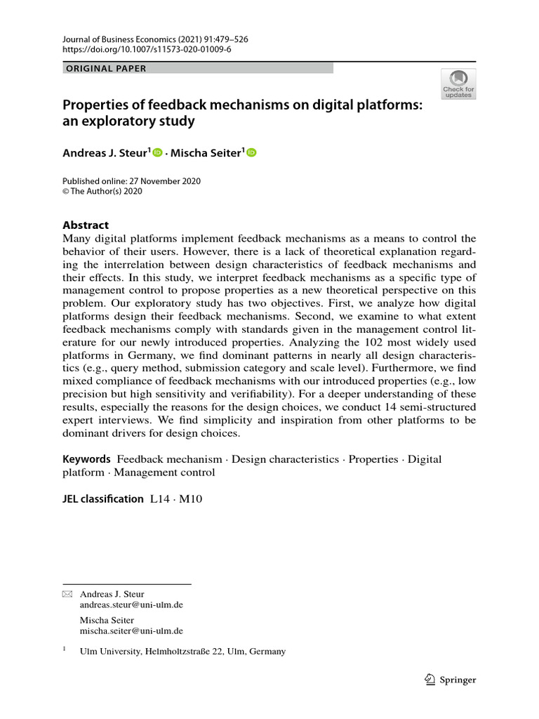 Properties of Feedback Mechanisms On Digital Platforms: An Exploratory ...
