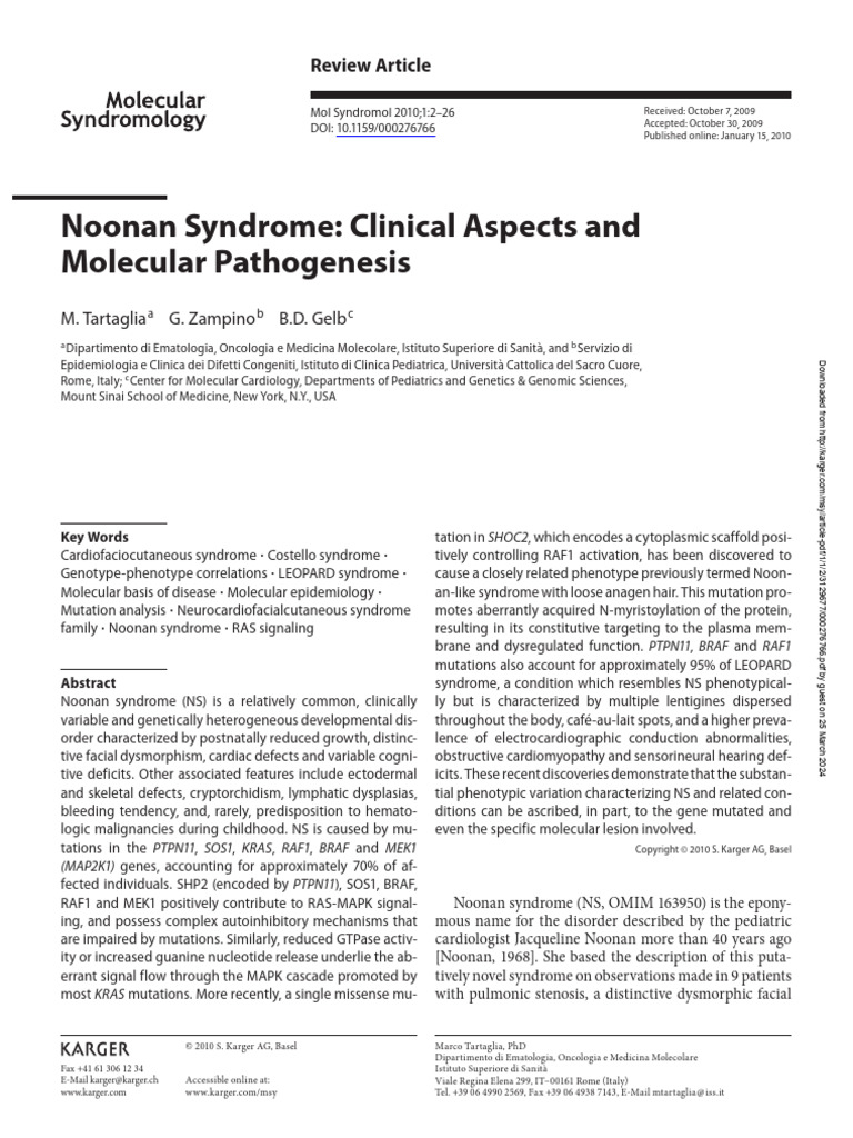 Noonan Syndrome: Clinical Aspects and Molecular Pathogenesis | PDF ...
