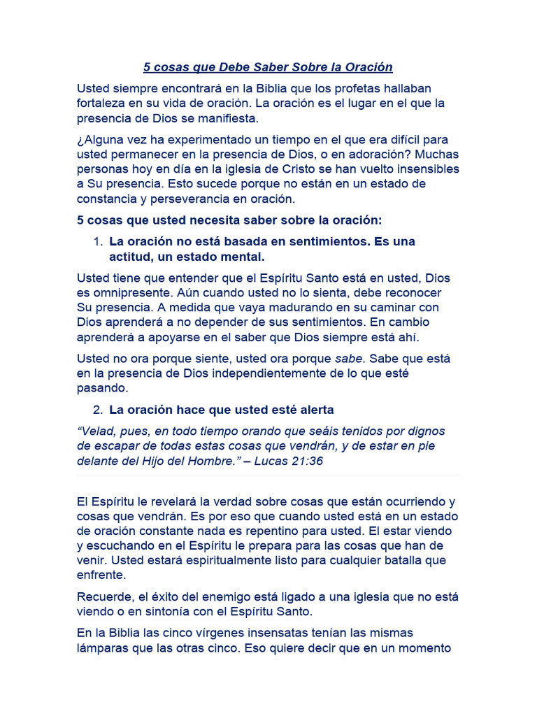 5 Cosas Que Debe Saber Sobre La Oración | PDF | Oración | Dios