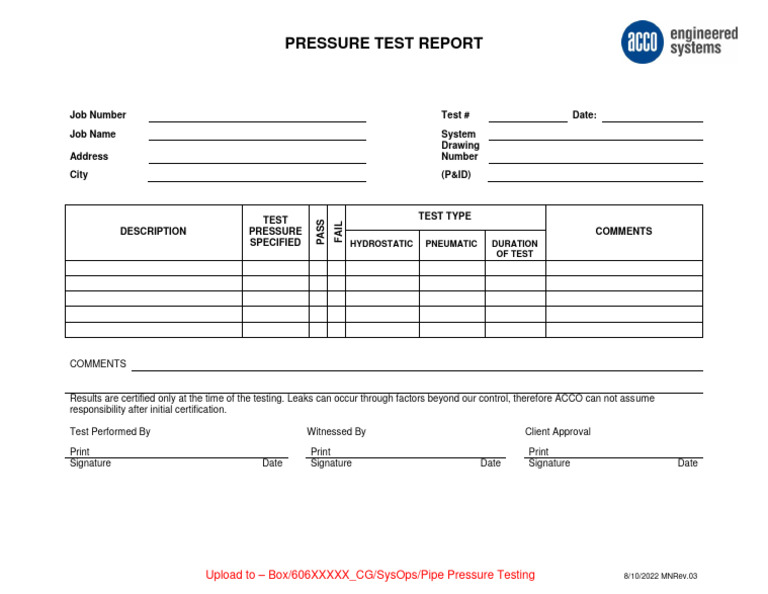 Pipe Pressure Test Report | PDF