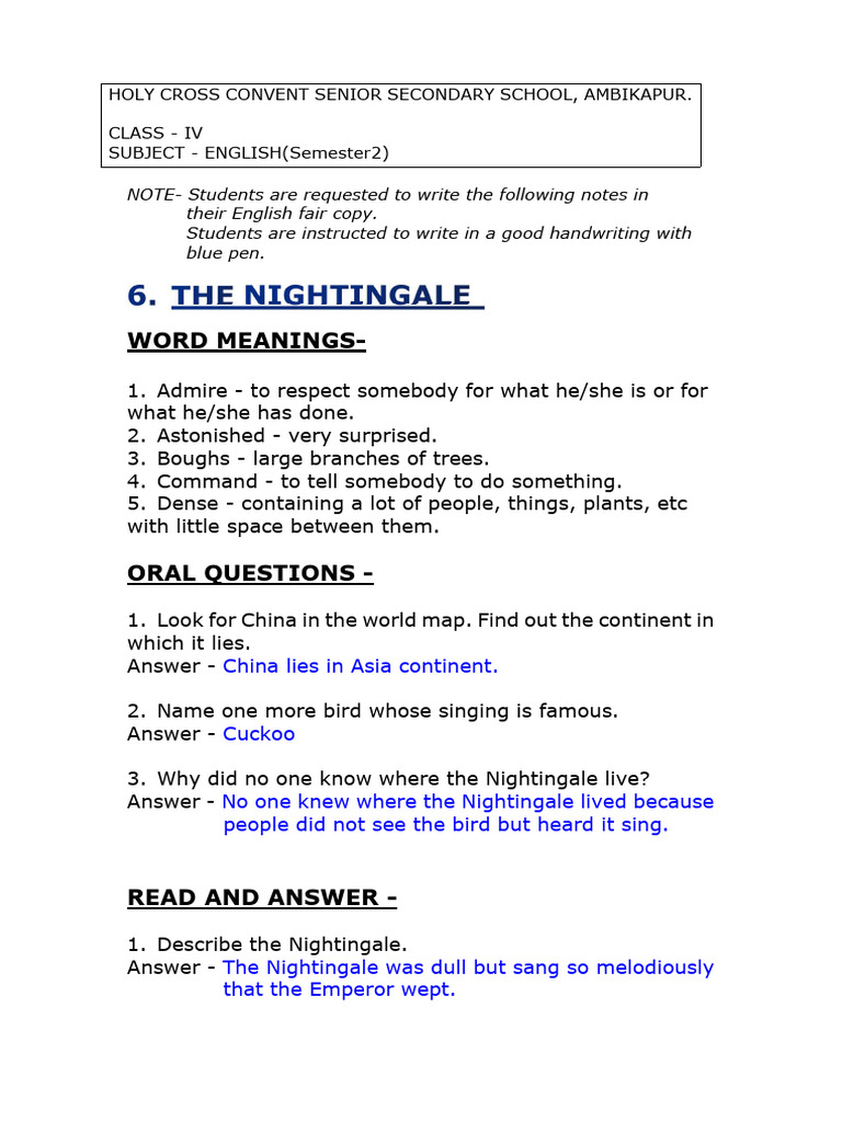 The Nightingale Class4 | PDF | Language Arts & Discipline | Foreign ...