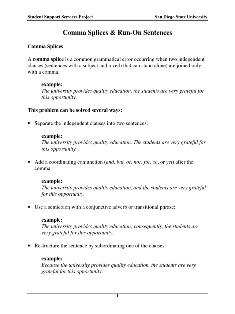 Fix Comma Splices & Run-Ons | PDF
